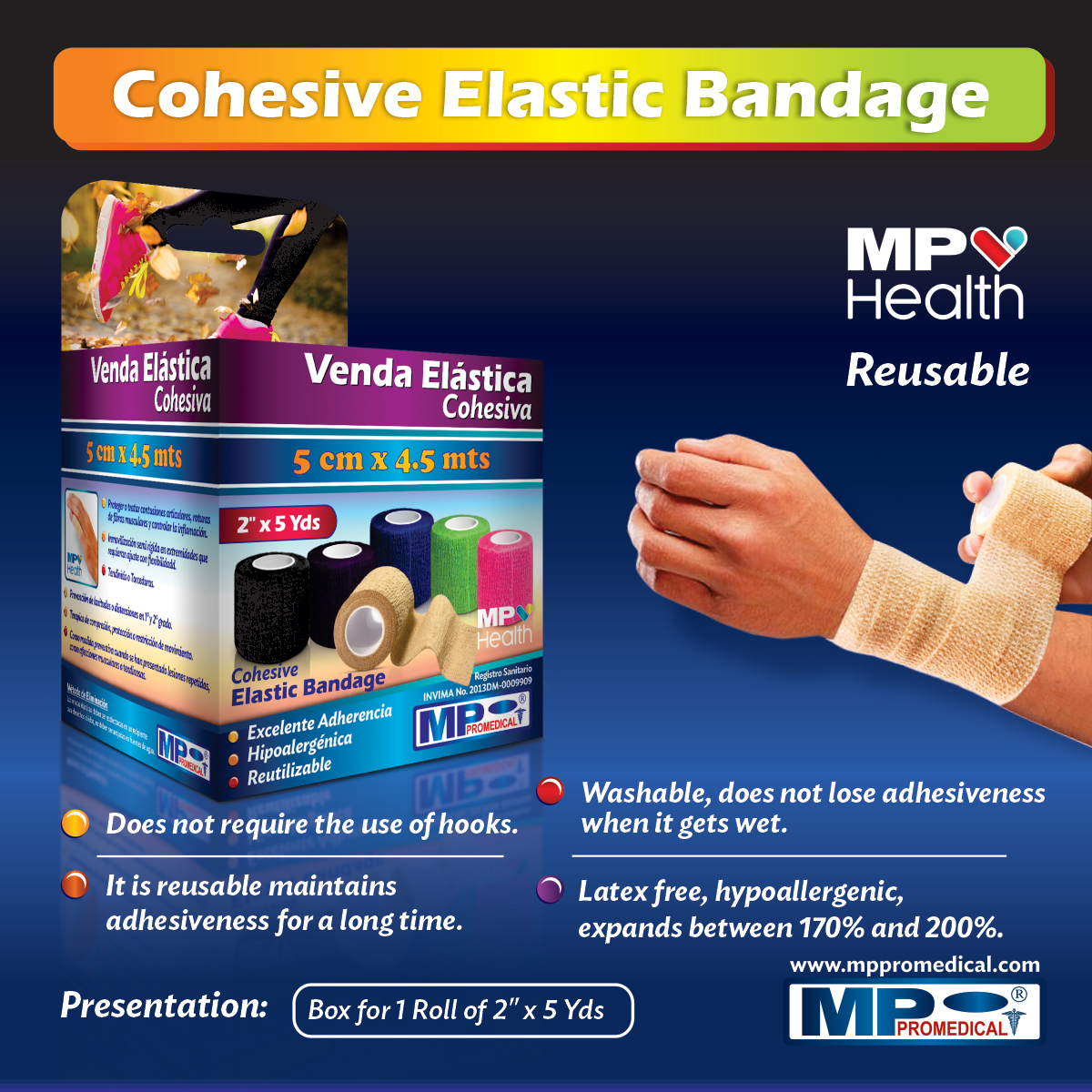 Cohesive Elastic Bandage 2″ x 5 Yds | MP Promedical