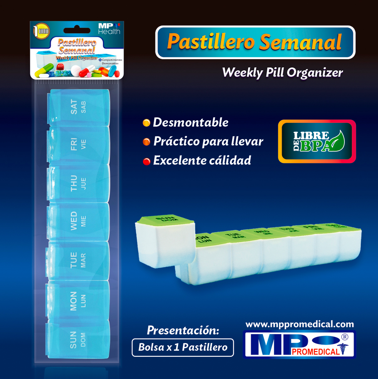 Pastillero Semanal Desmontable (*) paquete x 1 | MP Promedical